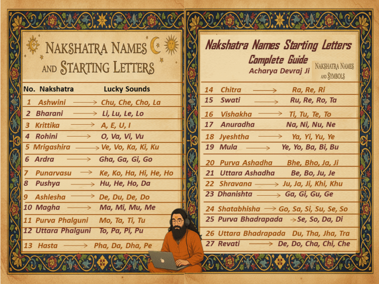 Nakshatra Names Starting Letters Complete Guide